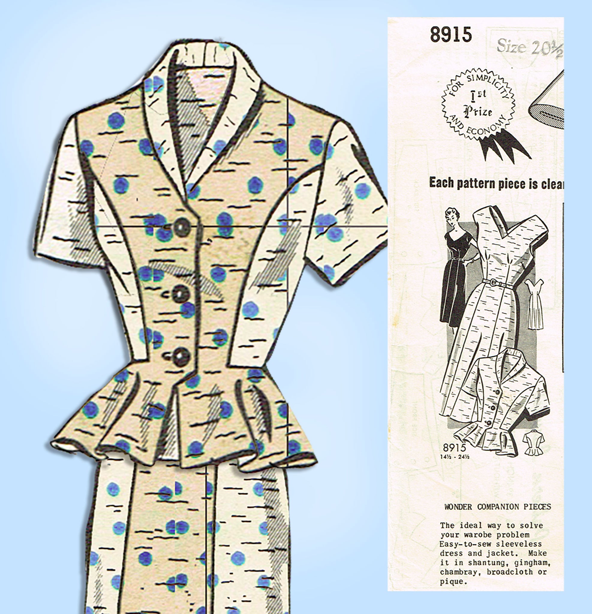 Mail Order 8915: 1950s Uncut Dress & Jacket 39B Vintage Sewing Pattern ...