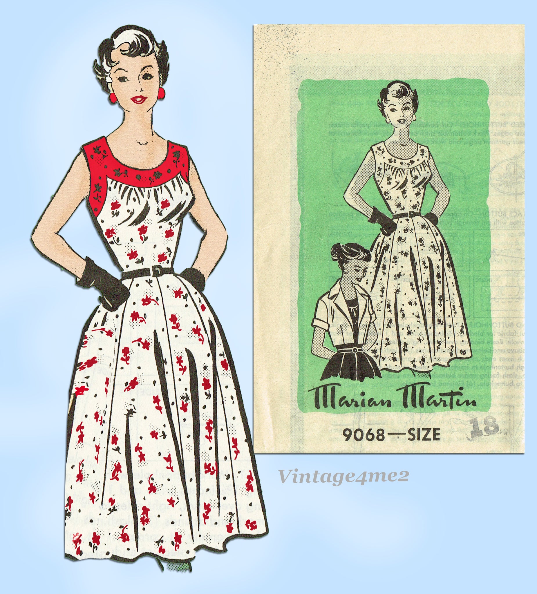Marian Martin 9068: 1950s Misses Sun Dress & Bolero 36 B Vintage Sewin ...