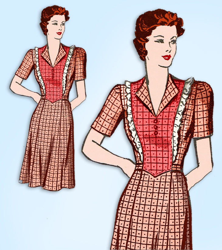 1940s Vintage Marian Martin Sewing Pattern 9566 WWII Dress Size 42 B ...