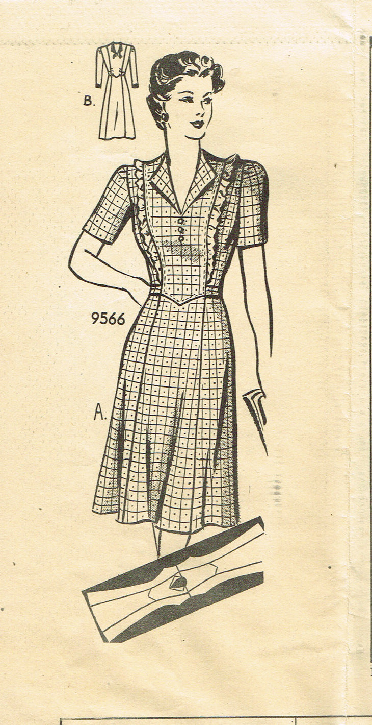1940s Vintage Marian Martin Sewing Pattern 9566 WWII Dress Size 42 B ...