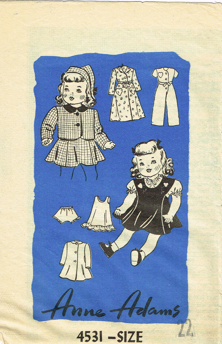 1940s Original Vintage Mail Order Pattern 4531 Rare 20in Doll Clothes ...