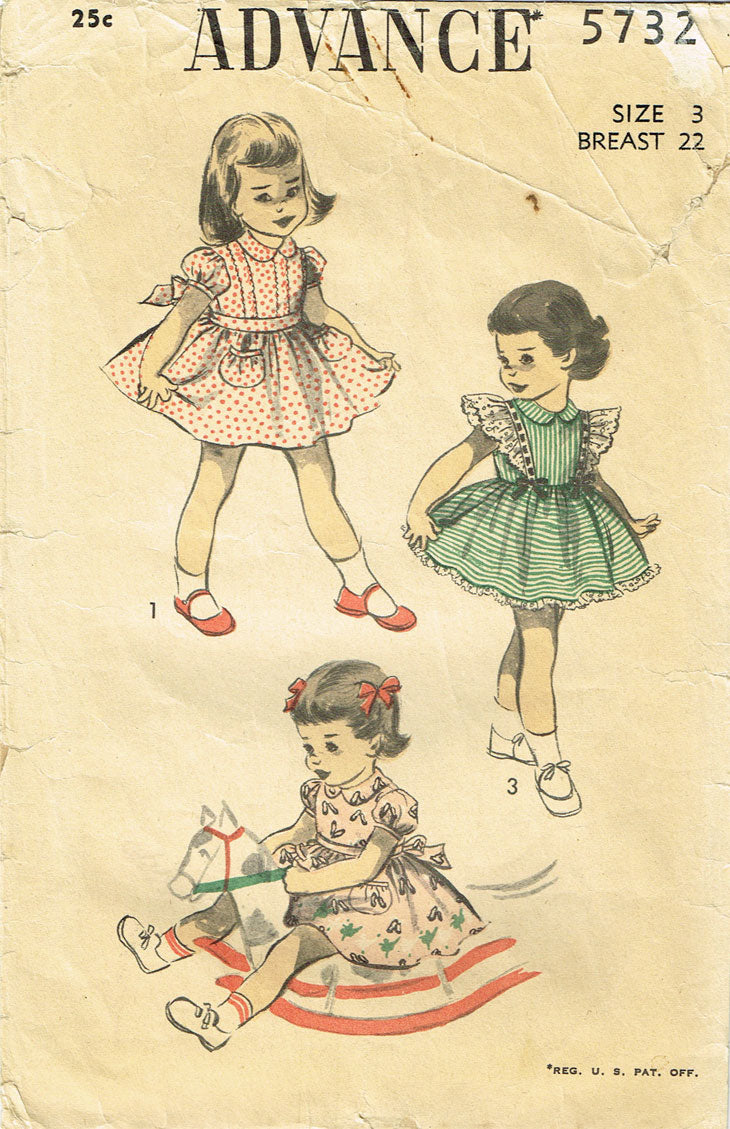 1950s Vintage Advance Sewing Pattern 5732 Toddler Girls Ruffled Dress ...