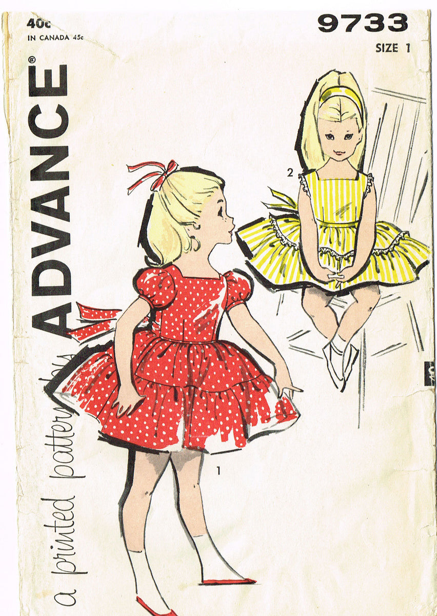 Advance 9733: 1960s Baby Girls Tiered Dress Sz1 Vintage Sewing Pattern ...