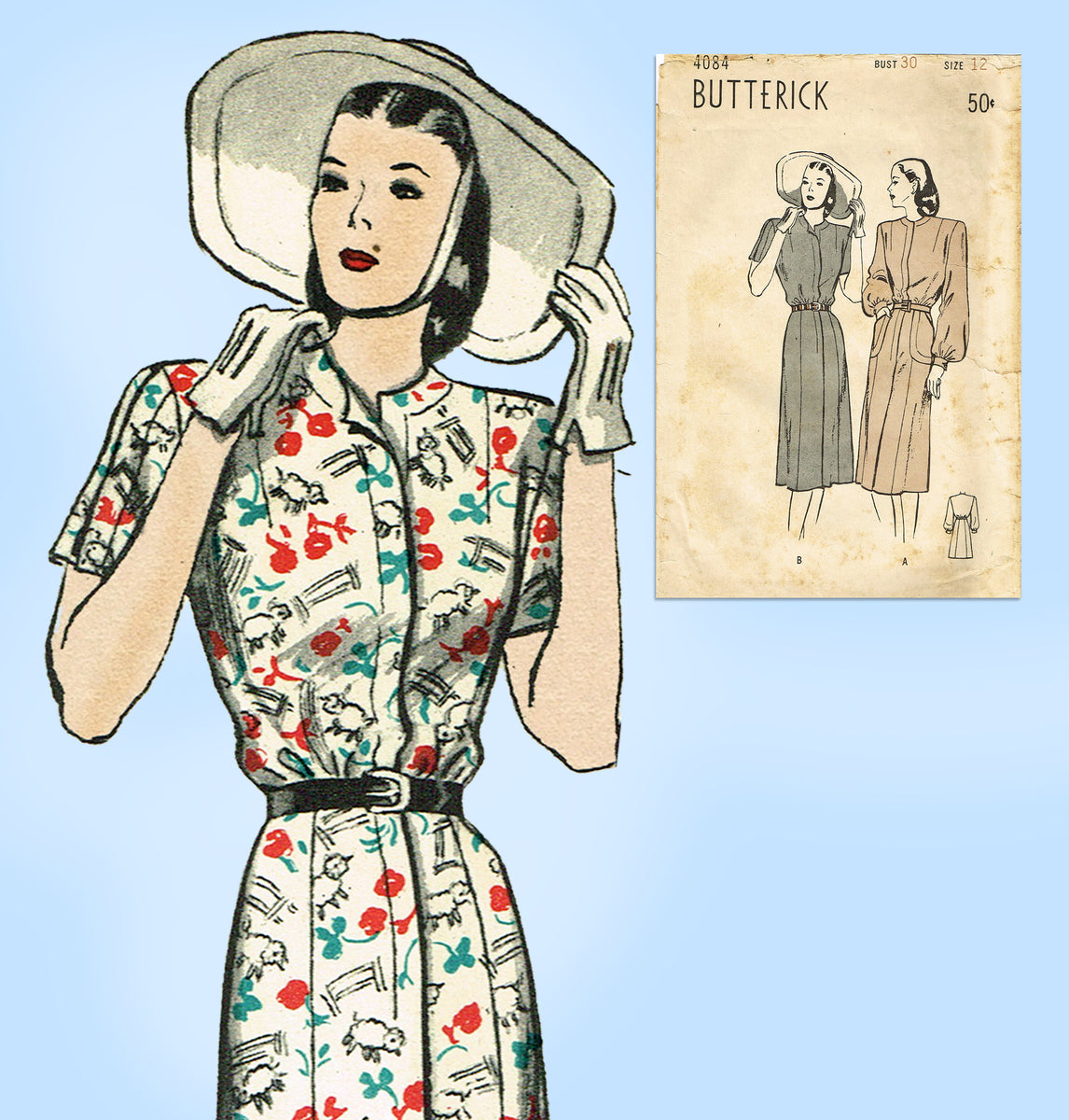 Butterick 4156: 1940s Misses Cocktail Dress 36B Vintage Sewing Pattern ...