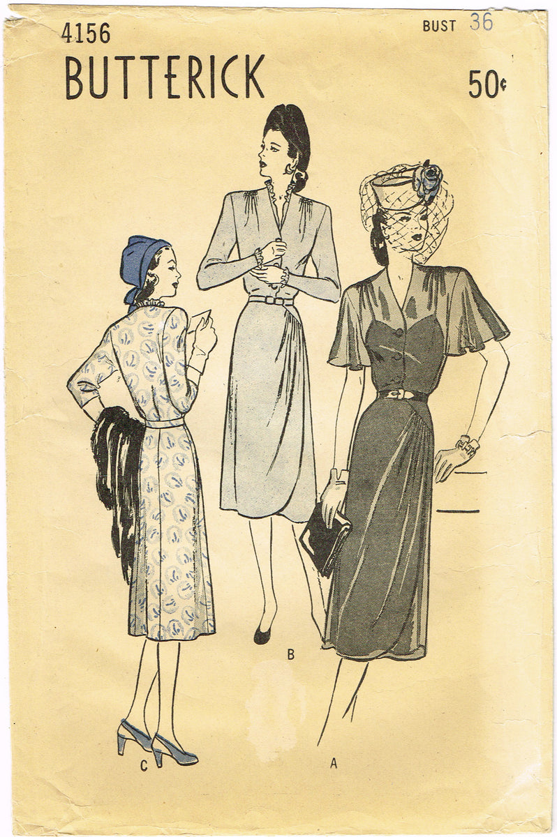 Butterick 4156: 1940s Misses Cocktail Dress 36B Vintage Sewing Pattern ...