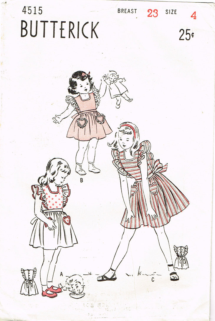 1940s Vintage Butterick Sewing Pattern 4515 Toddler Girls Pinafore Dre ...
