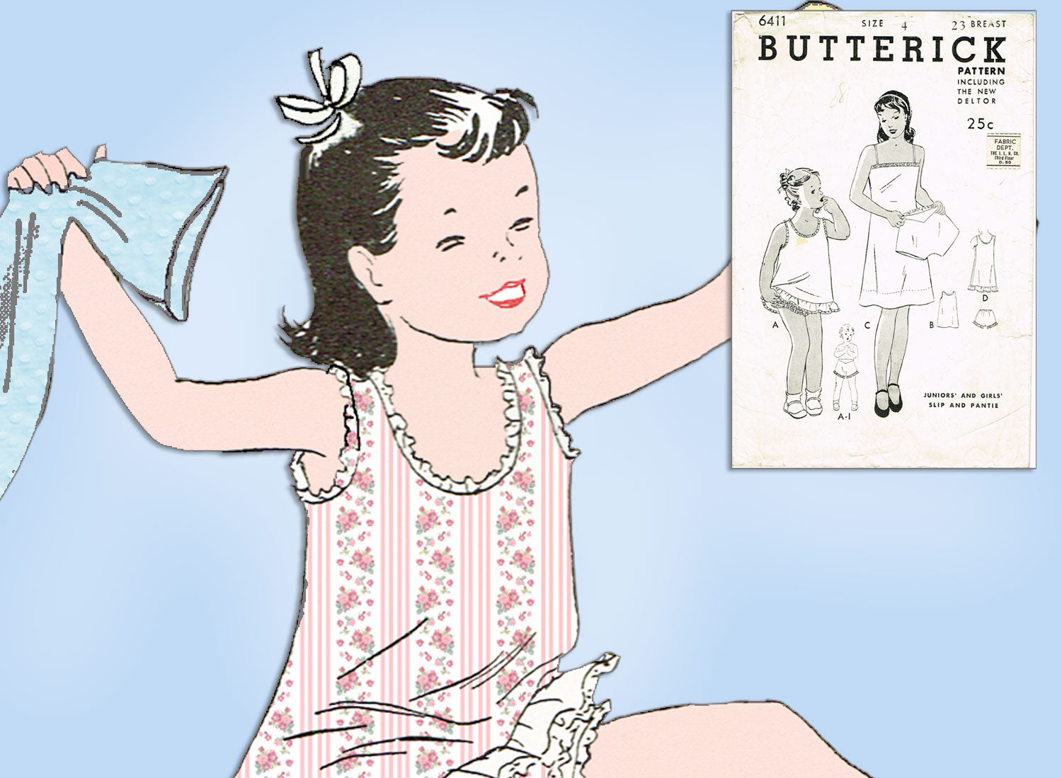 1930s Vintage Butterick Sewing Pattern 6411 Toddler Girls Slip Panties ...