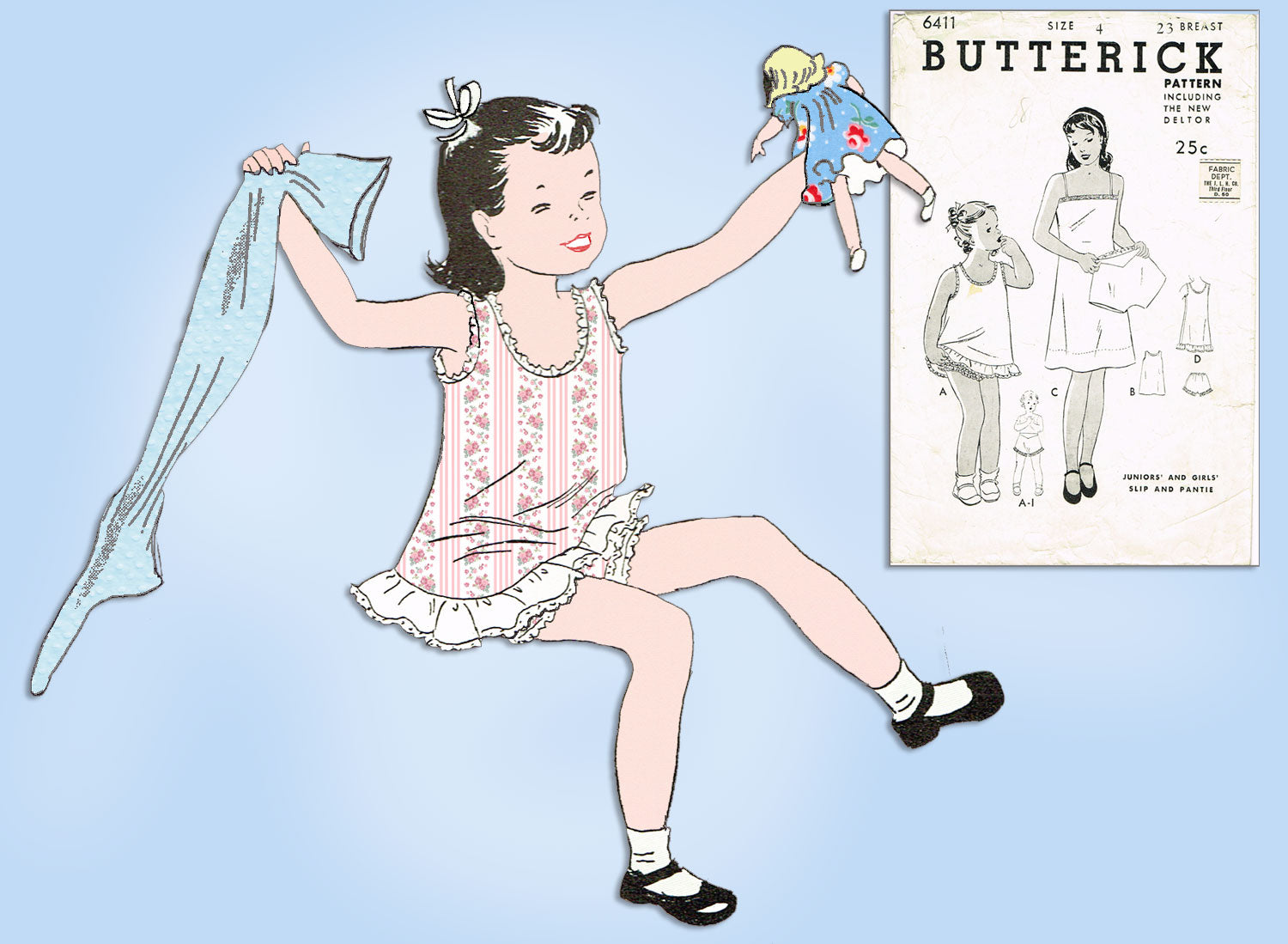 1930s Vintage Butterick Sewing Pattern 6411 Toddler Girls Slip Panties ...