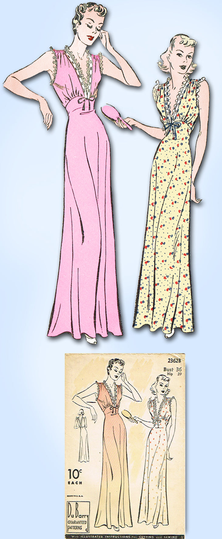1930s Original Vintage Du Barry Pattern 2362 Uncut Misses Bias Gown 36 ...