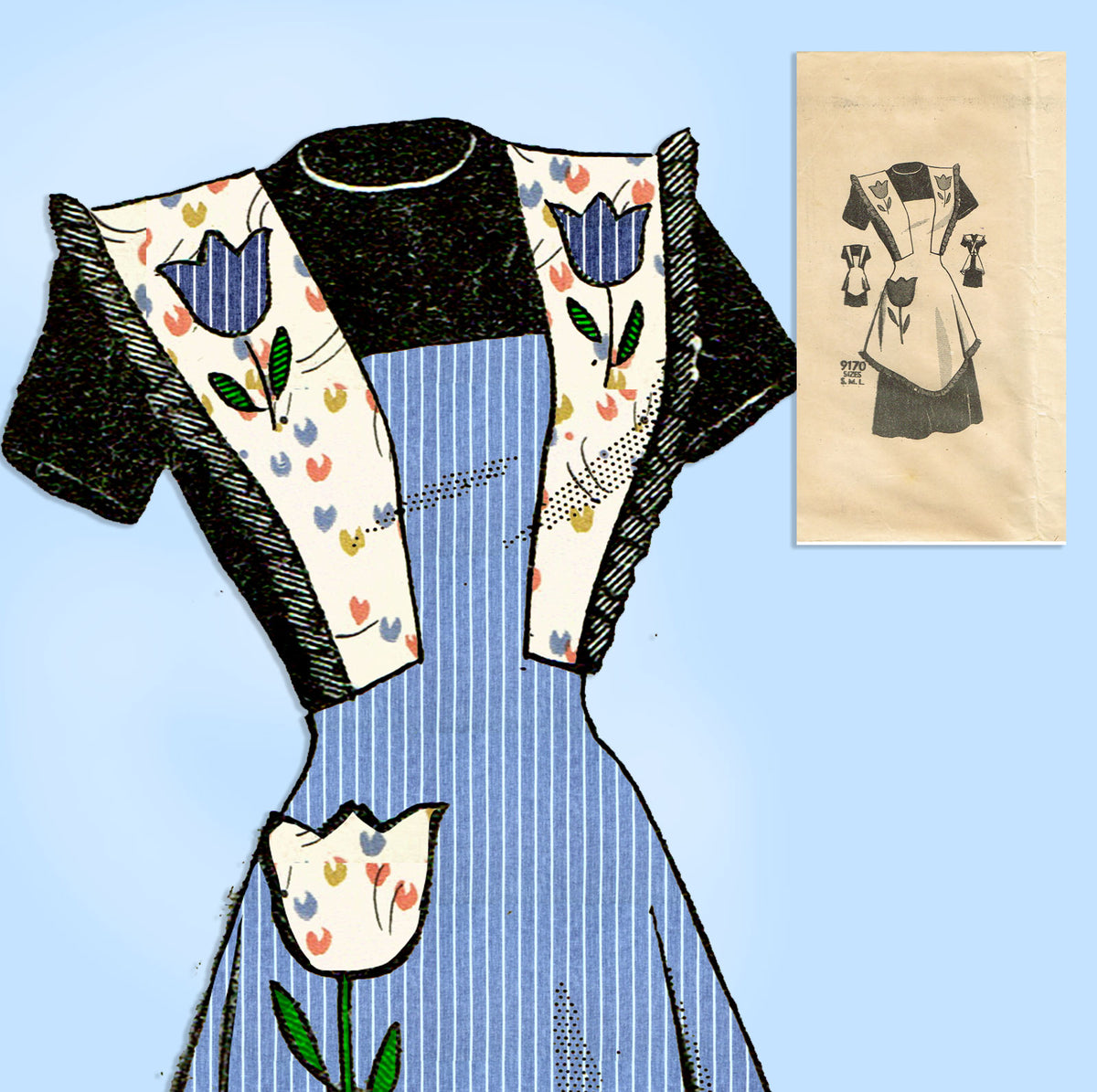 Marian Martin 9170: 1940s Charming Misses Tulip Apron MED Vintage Sewi ...