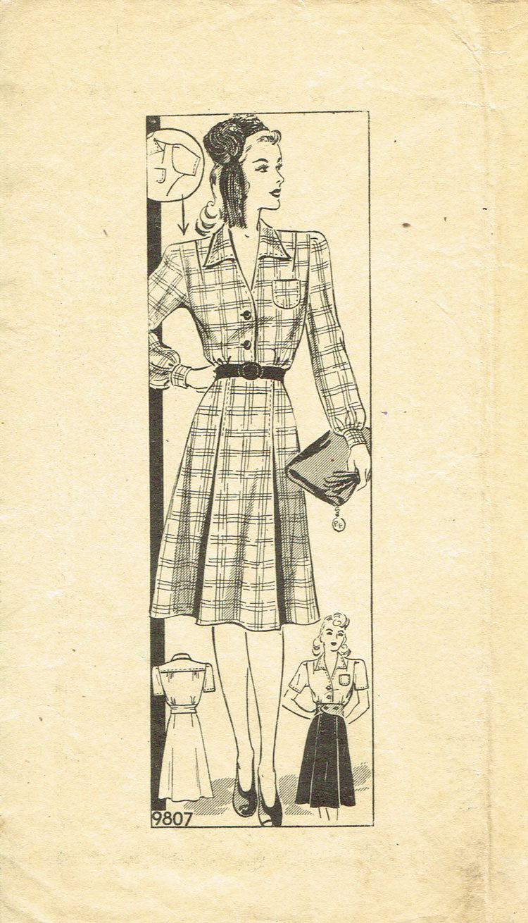 1930s Vintage Marian Martin Sewing Pattern 9807 Misses WWII Dress Size ...