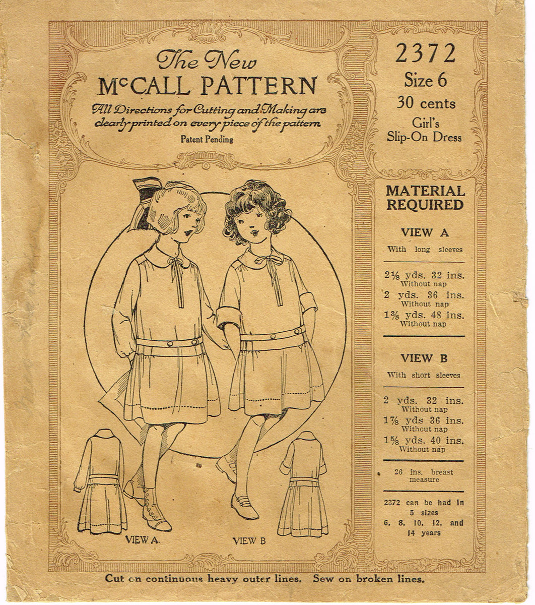 1920s Vintage McCall Sewing Pattern 2372 Toddler Girls Dress Size 6 ...