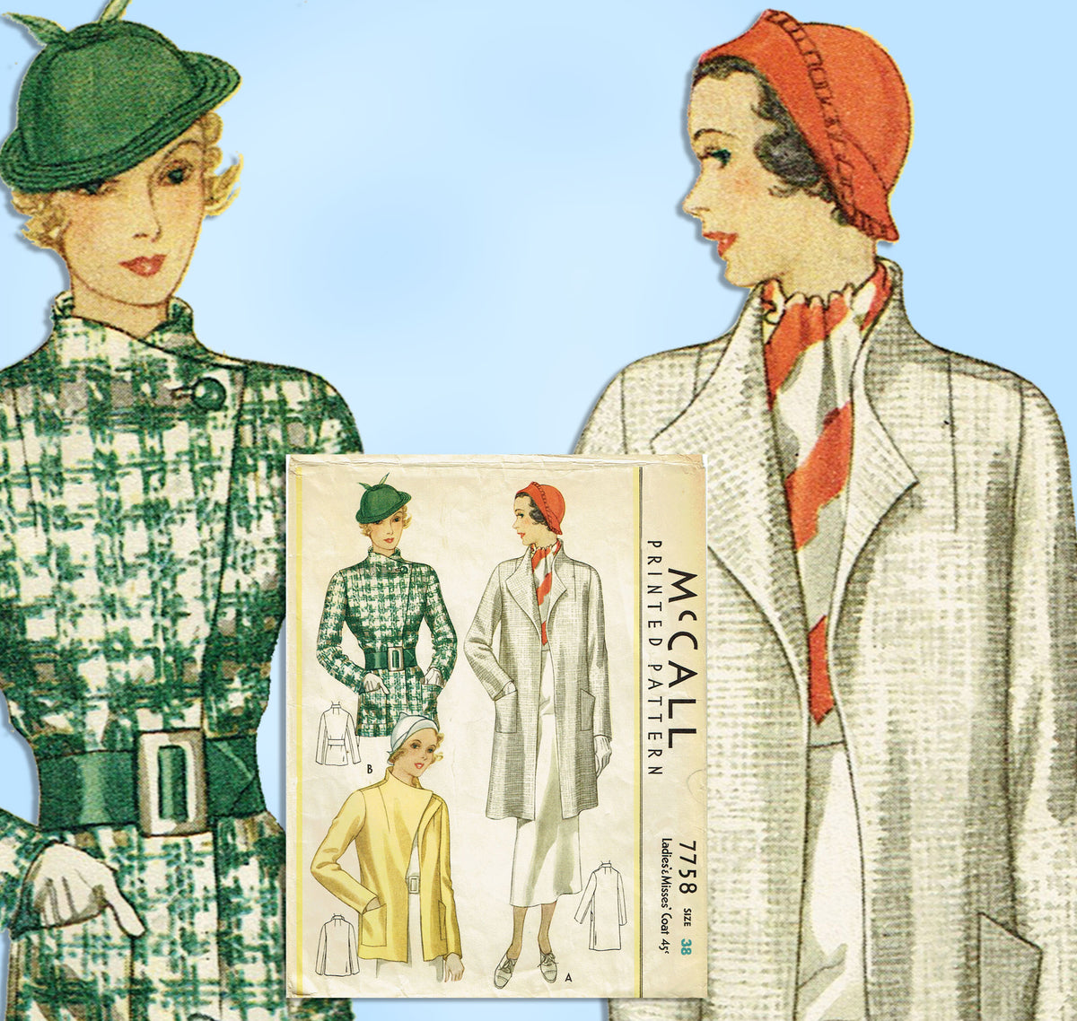 McCall 7758: 1930s Uncut Misses Lean Coat Sz 38 Bust Vintage Pattern ...