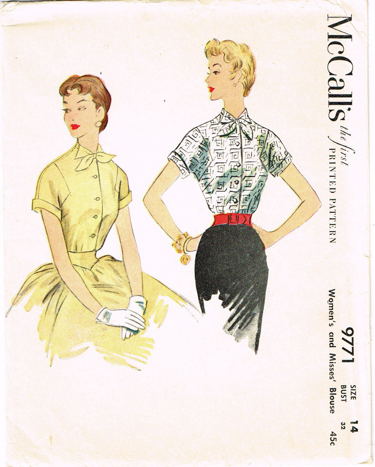 1950s Vintage McCalls Sewing Pattern 9771 Charming Misses Blouse 32 B ...
