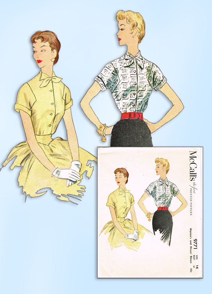 1950s Vintage McCalls Sewing Pattern 9771 Charming Misses Blouse 32 B ...