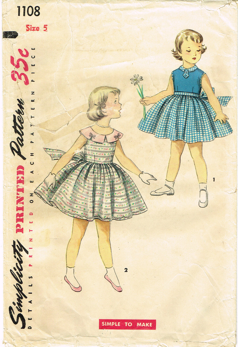 1950s Vintage Simplicity Sewing Pattern 1108 Easy Toddler Girls Dress ...