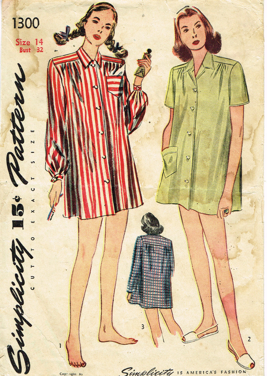1940s Vintage Simplicity Pattern 1300 Misses WWII Boyfriend Blouse 32B ...