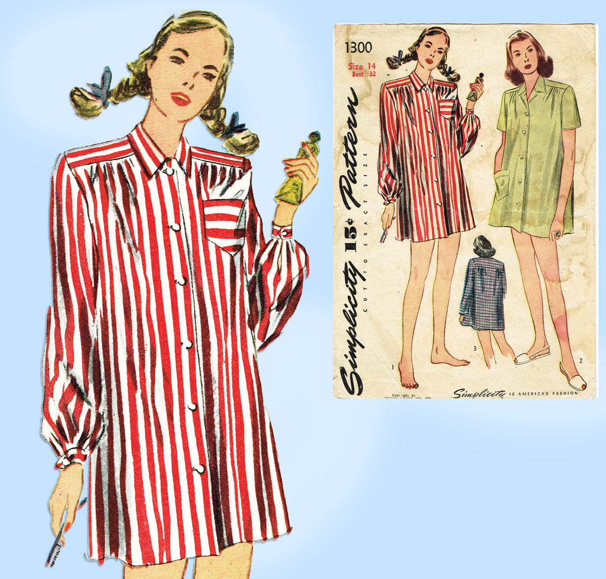 1940s Vintage Simplicity Pattern 1300 Misses WWII Boyfriend Blouse 32B ...