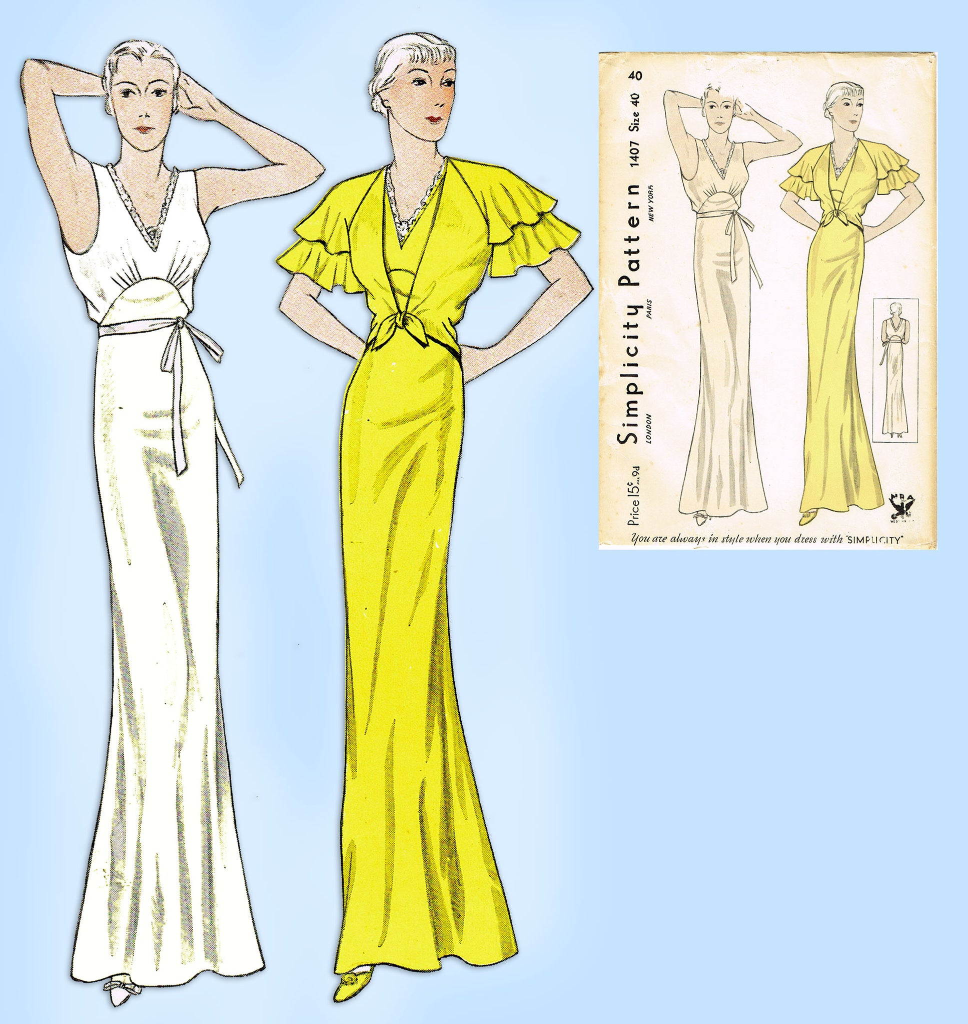 Simplicity 1407: 1930s Uncut Nightgown Size 40B Vintage Sewing Pattern ...