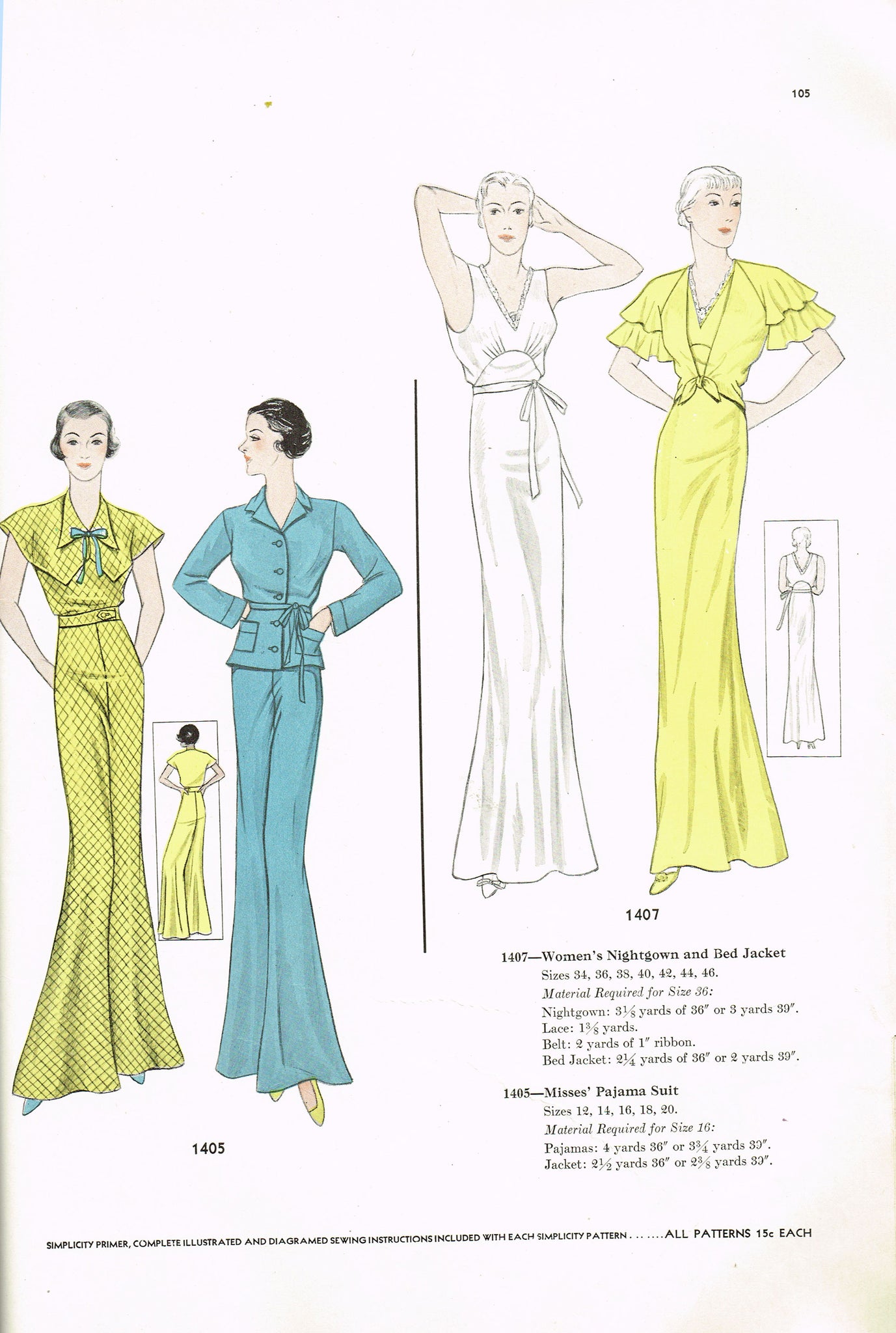 Simplicity 1407: 1930s Uncut Nightgown Size 40B Vintage Sewing Pattern ...