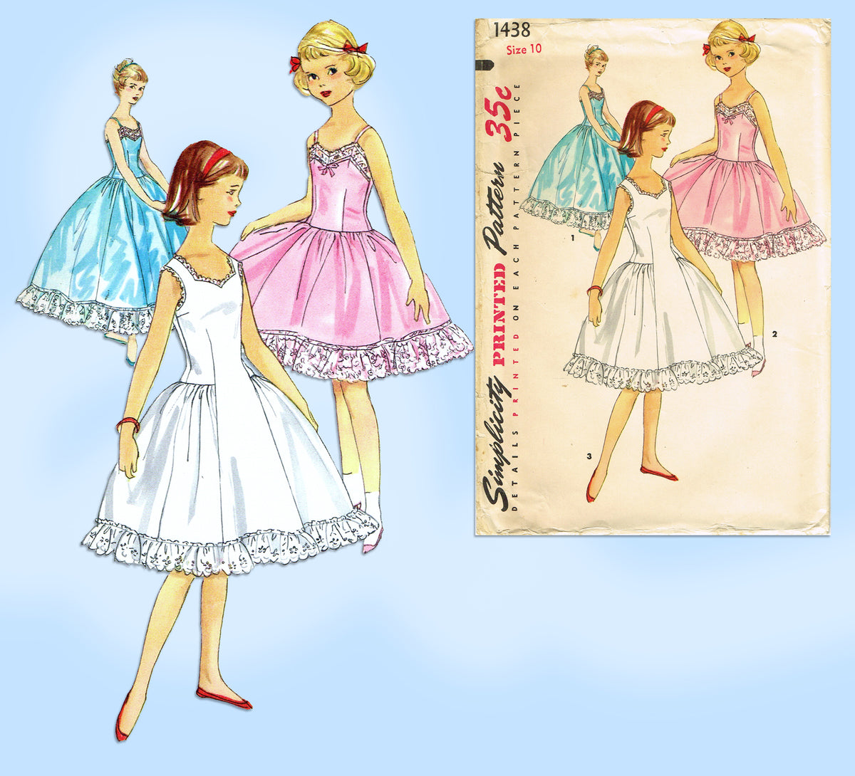 1950s Vintage Simplicity Sewing Pattern 1438 Uncut Girls Formal Slip S ...