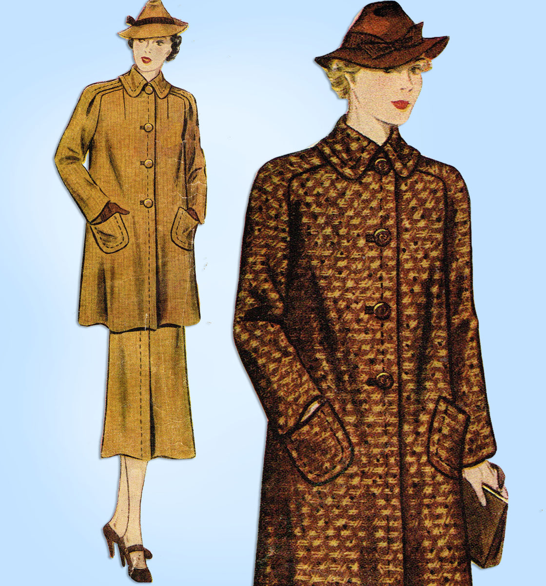 Simplicity 2214: 1930s Misses Suit w Swagger Coat Sz 30 B Vintage Sewi ...