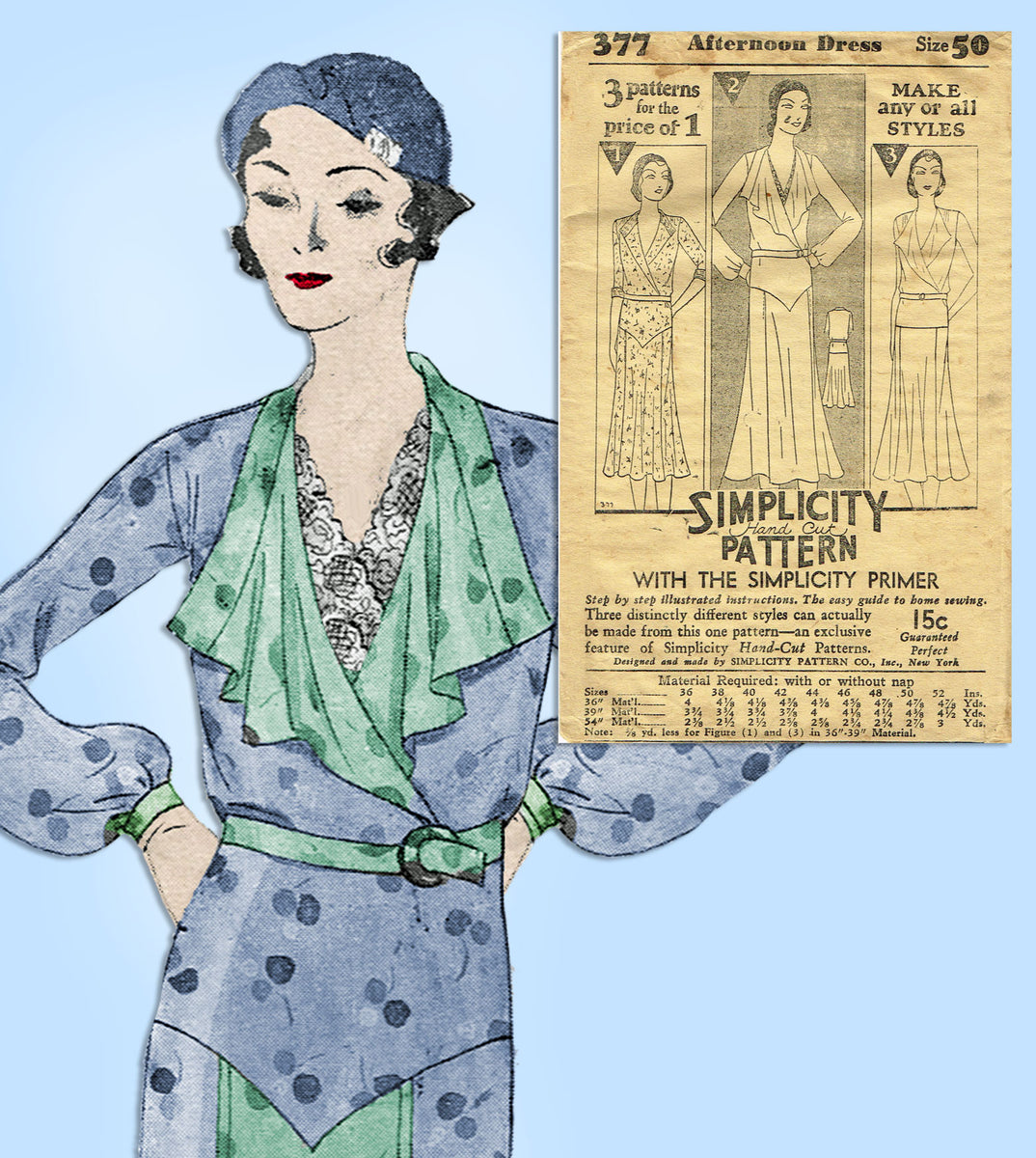 Simplicity 377: 1930s Plus Size Afternoon Dress 50 B Vintage Pattern ...