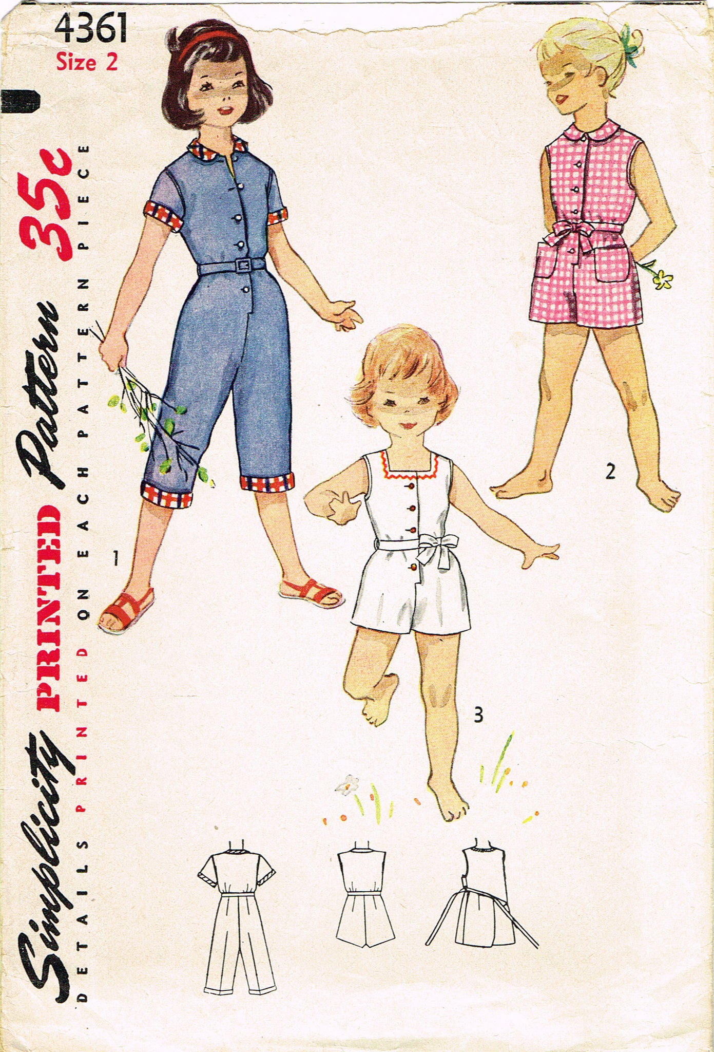 1950s Original Vintage Simplicity Pattern 4361 Toddlers Girls Playsuit ...