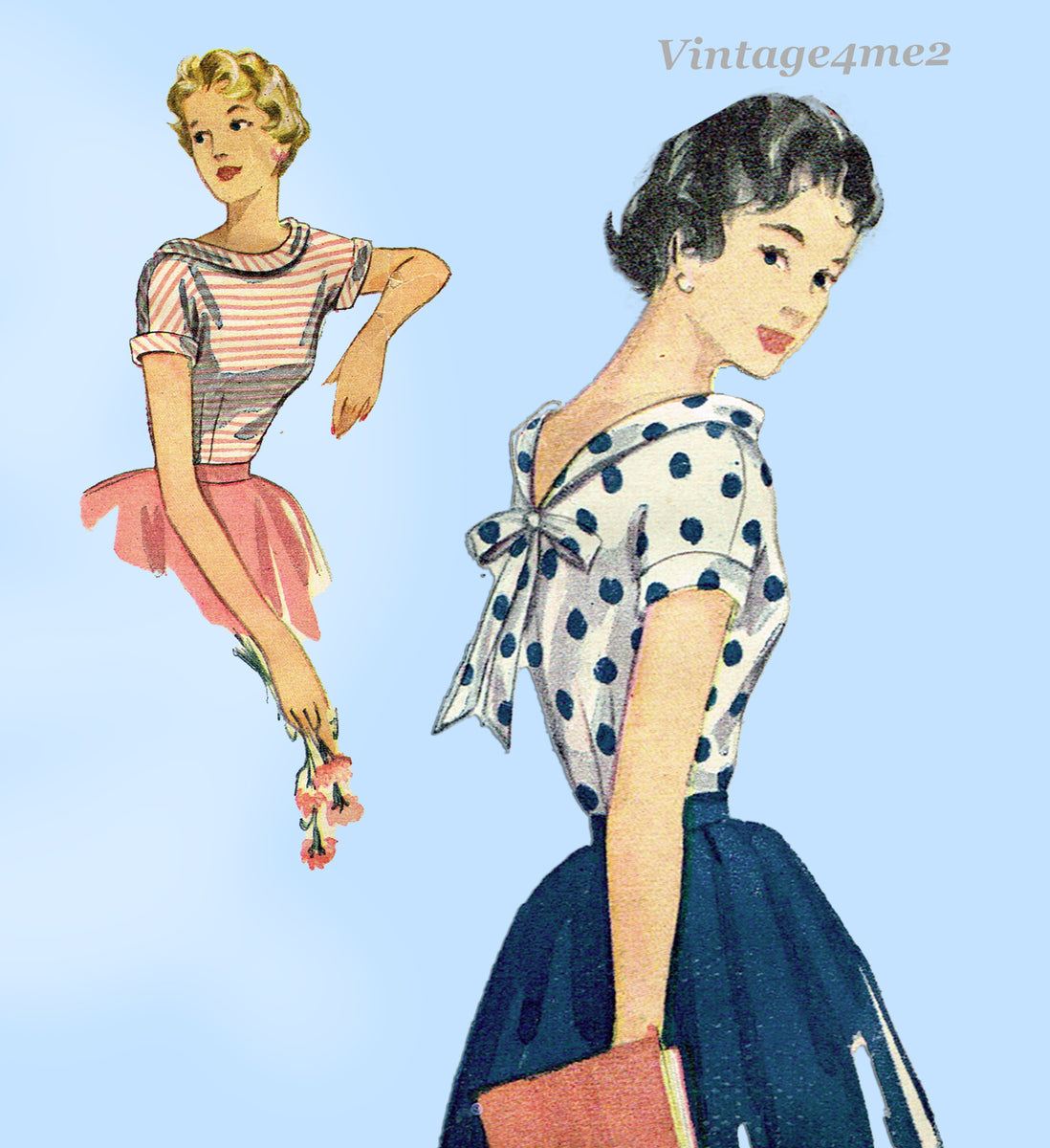 1950s Original Vintage Simplicity Pattern 4645 Easy Misses Blouse 32B ...