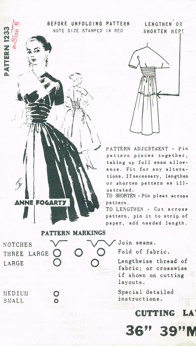 1950s Vintage Spadea Designer Sewing Pattern 1223 Anne Fogarty Cocktai ...