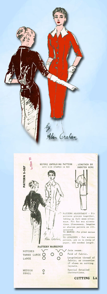 1950s Vintage Spadea Designer Sewing Pattern S-287 Misses Coat Dress S ...