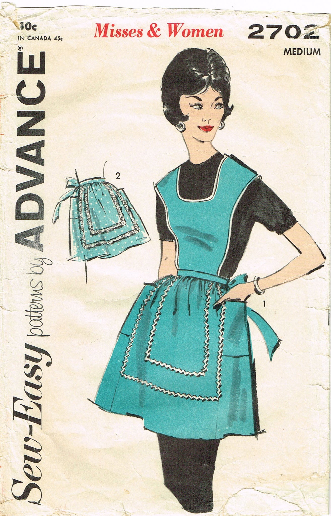 1950s Vintage Advance Sewing Pattern 2702 Cute Misses Apron Size MED ...