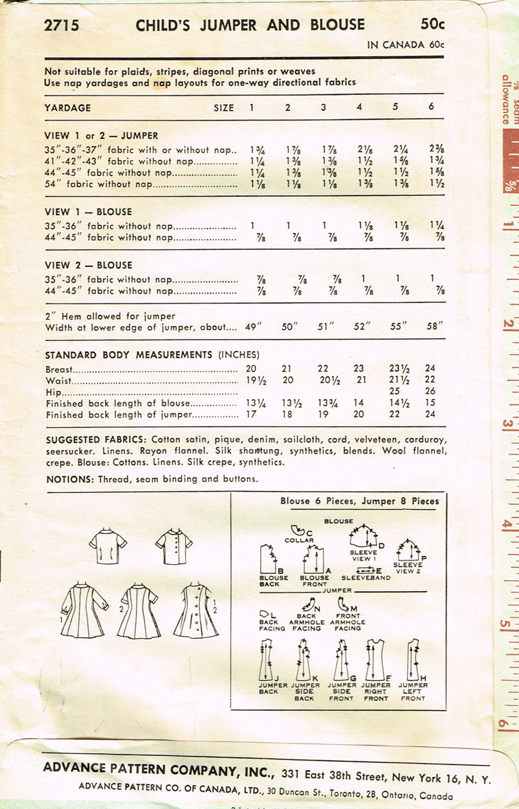 1960s Original Vintage Advance Pattern 2715 Toddler Girls Flared Dress ...