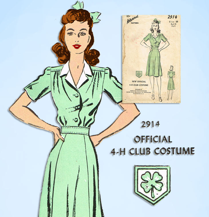 1940s Vintage Advance Sewing Pattern 2914 Womens 4-H Uniform Dress 38B ...