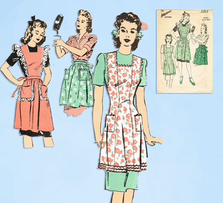 1940s Vintage Advance Sewing Pattern 3313 Misses Apron in 3 Styles SM ...