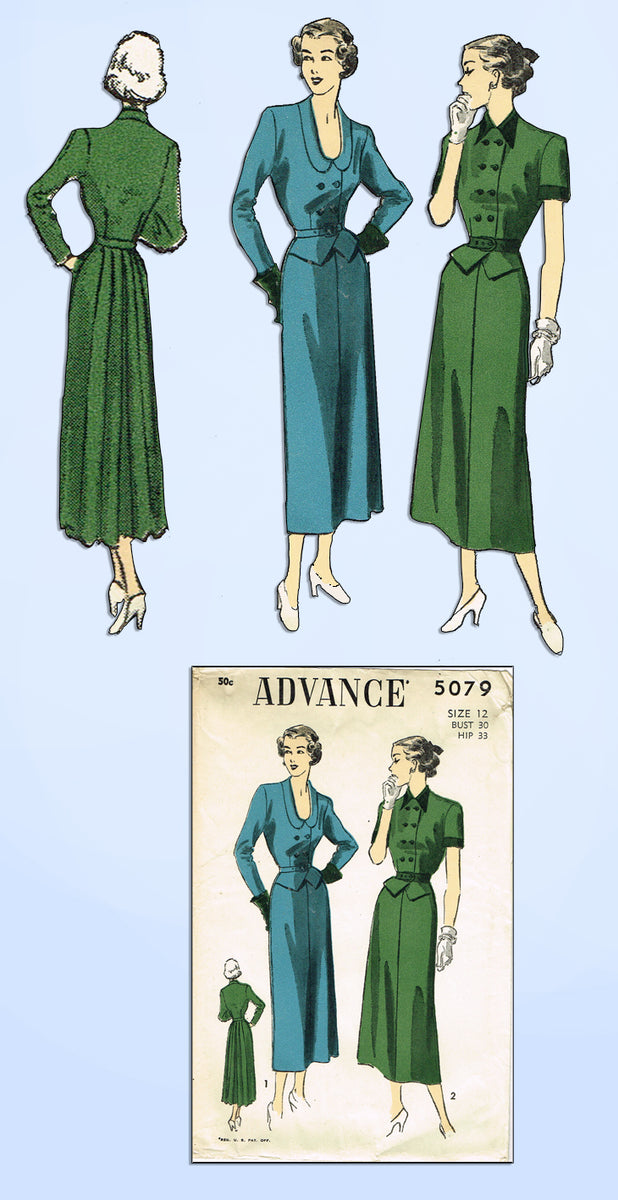 1940s Original Vintage Advance Sewing Pattern 5079 Uncut Misses Dress ...