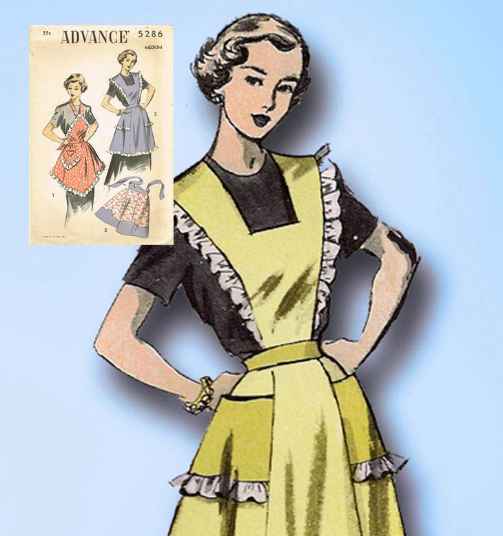 1940s Vintage Advance Sewing Pattern 5286 Misses Full or Half Apron Me ...