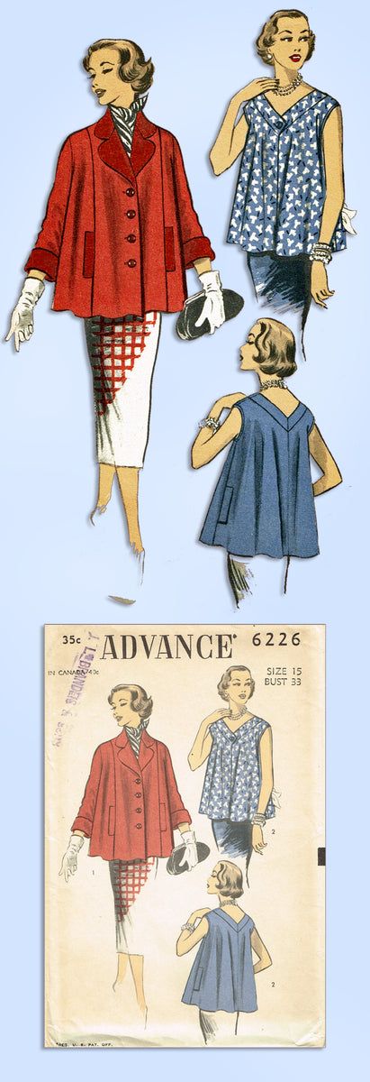 1950s Original Vintage Advance Pattern 6226 Misses Swingback Coat 33 B ...