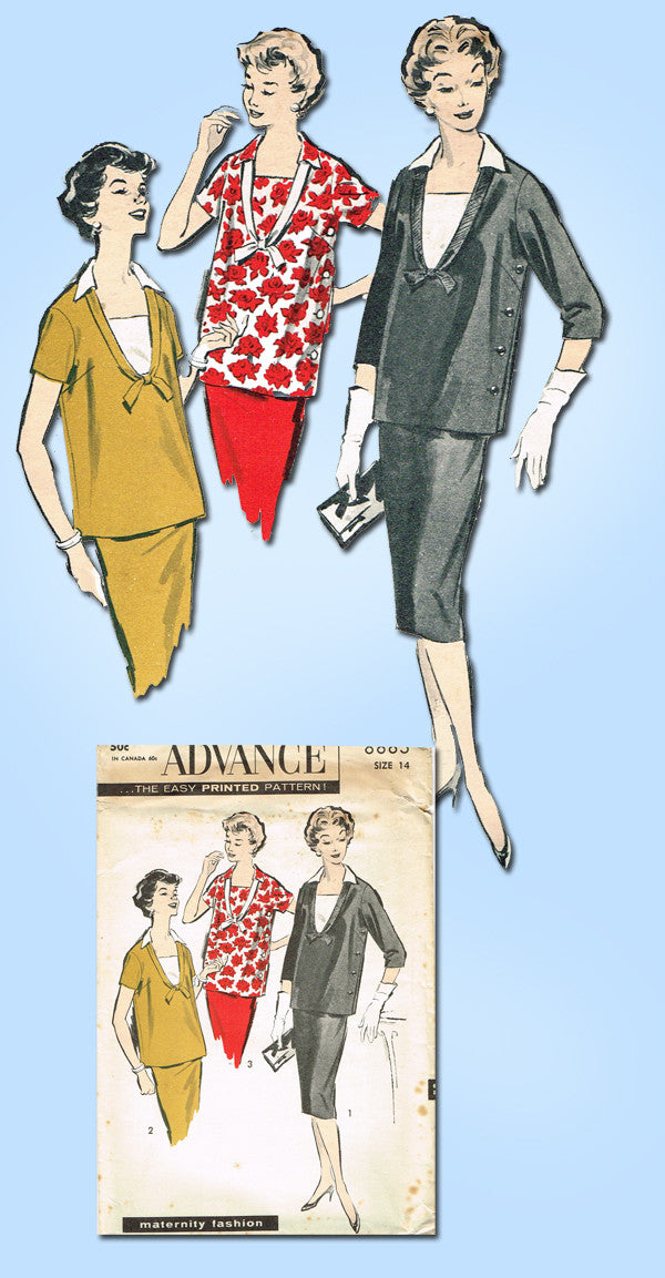 1950s Misses Advance Sewing Pattern 8883 Misses Maternity Top & Skirt ...