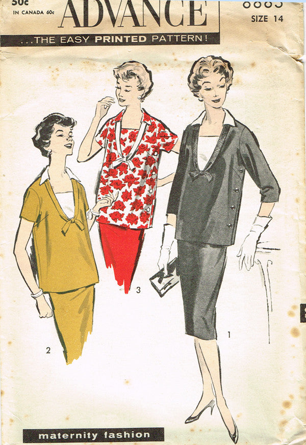 1950s Misses Advance Sewing Pattern 8883 Misses Maternity Top & Skirt ...