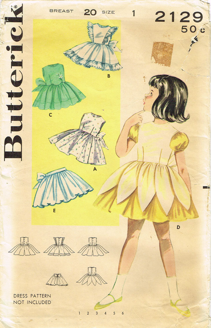 1960s Vintage Butterick Sewing Pattern 2129 Girls Flower Pinafore Sz 1 ...