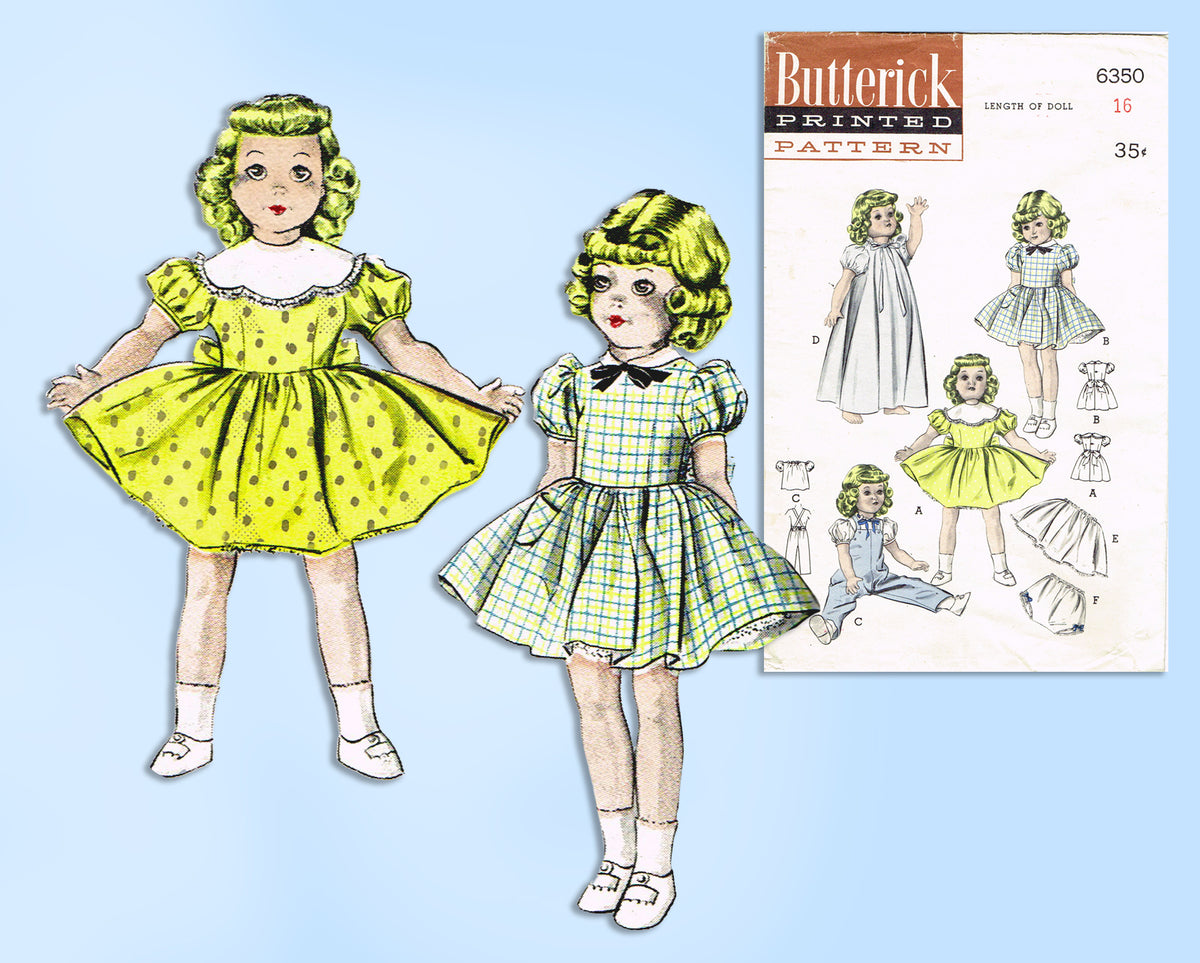 1950s Vintage Butterick Sewing Pattern 6350 16 inch Darling Doll ...