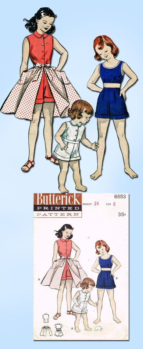 1950s Vintage Butterick Sewing Pattern 6553 Toddler Girls Play Clothes ...