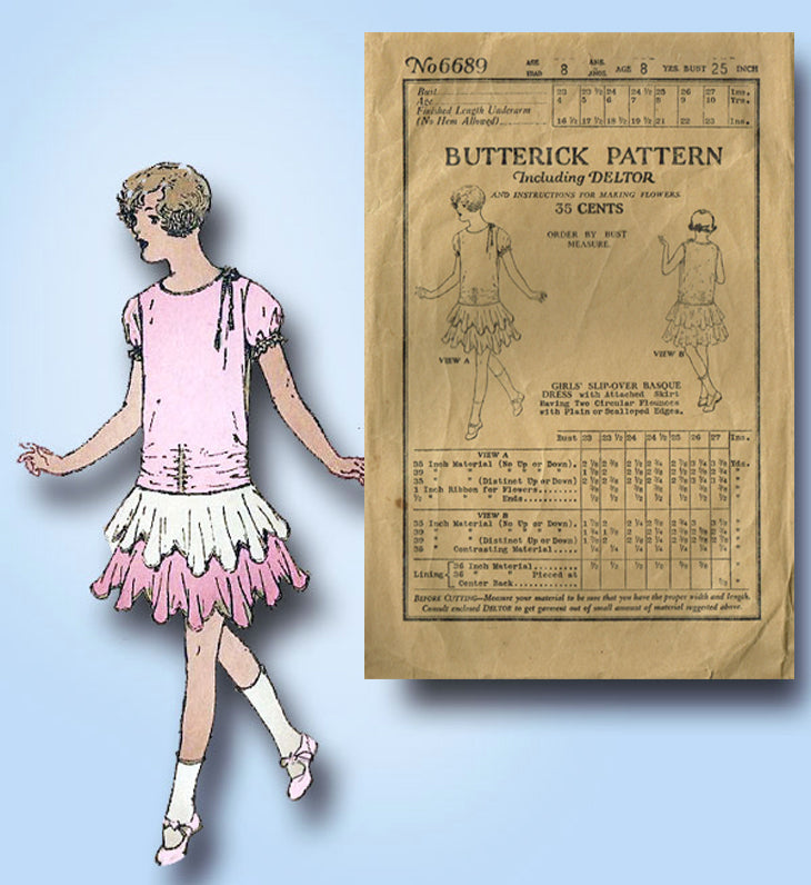 1920s Vintage Butterick Sewing Pattern 6689 Girls Flapper Party Dress ...