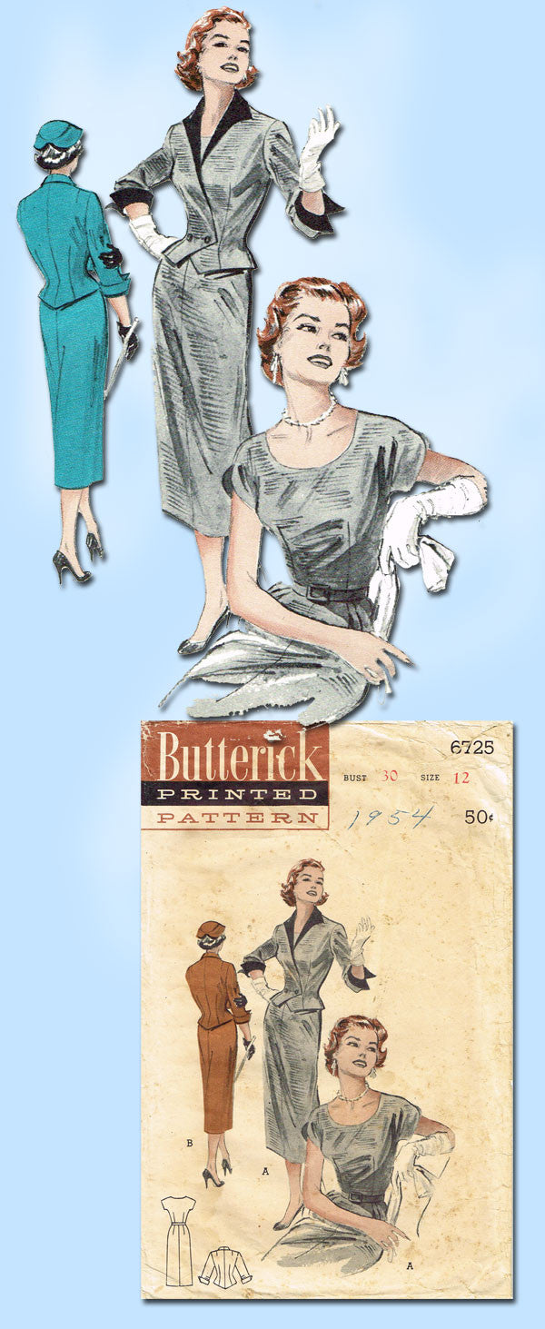 1950s Vintage 1953 Butterick Sewing Pattern 6725 Misses' Dress & Jacke ...
