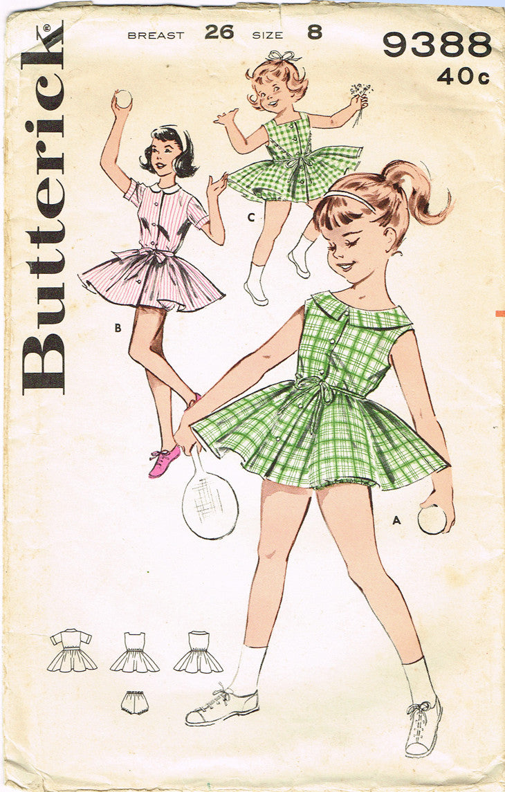 1950s Vintage Butterick Sewing Pattern 9388 FF Little Girls Tennis Dre ...