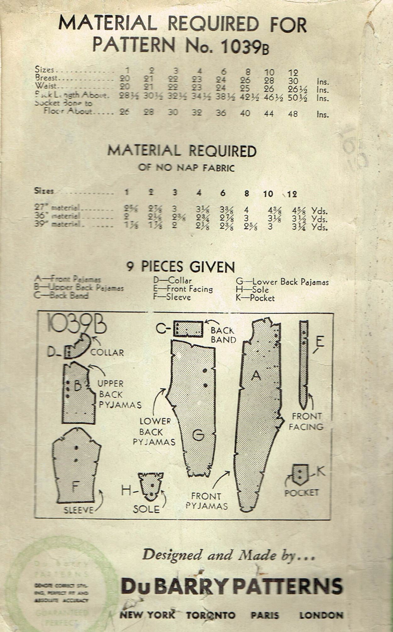 1930s Vintage Du Barry Sewing Pattern 1039 NRA Marked Toddler Pajamas ...