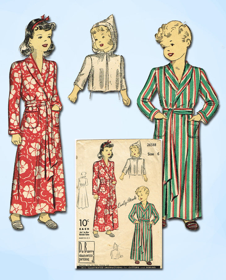 1940s Vintage Du Barry Sewing Pattern 2658 Easy WWII Toddlers Robe Sz6 ...