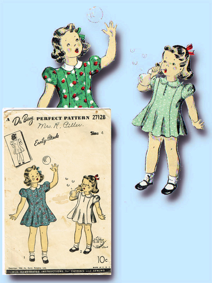 1940s Vintage Du Barry Sewing Pattern 2712 WWII Baby Girls Dress Sz 4 ...