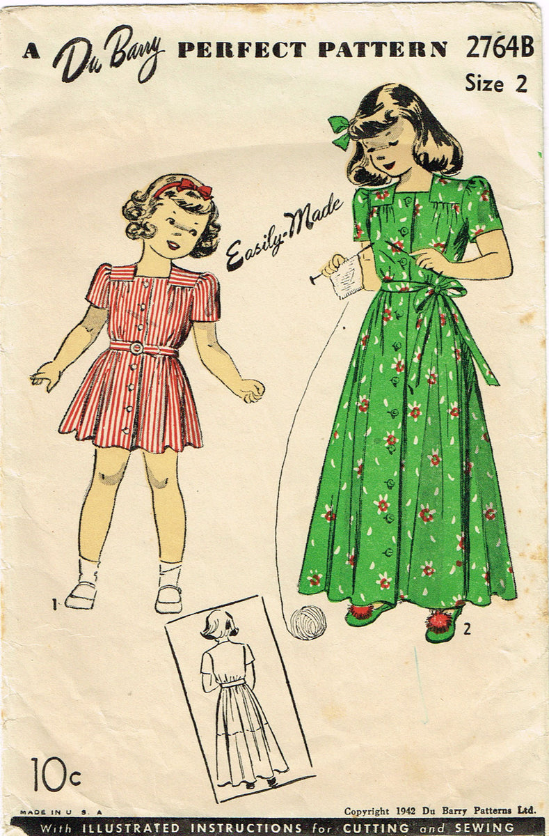 Du Barry 2764: 1940s Uncut Toddler Girls Robe Sz 2 VTG Sewing Pattern ...